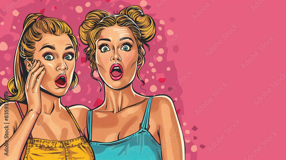 Pop Art girls. Party invitation. Birthday greeting card. Vintage ...