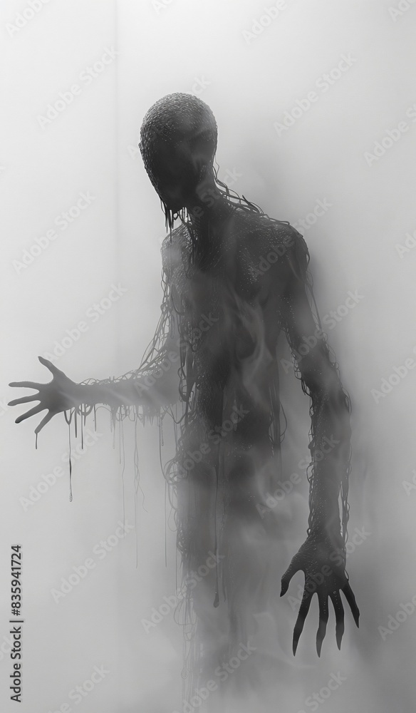 Ethereal humanoid figure emerges from misty backdrop, creating a ...