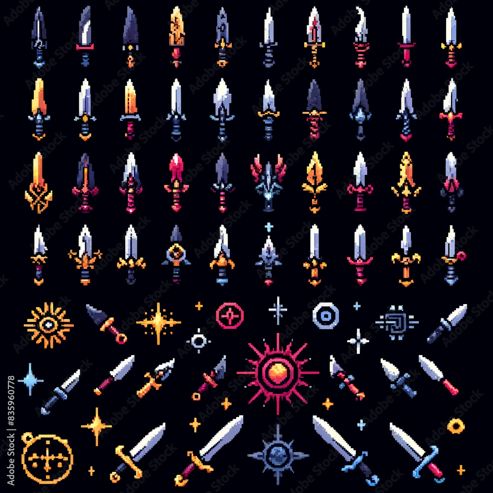 Sprite sheet of pixel art RPG holy knives Stock Illustration | Adobe Stock