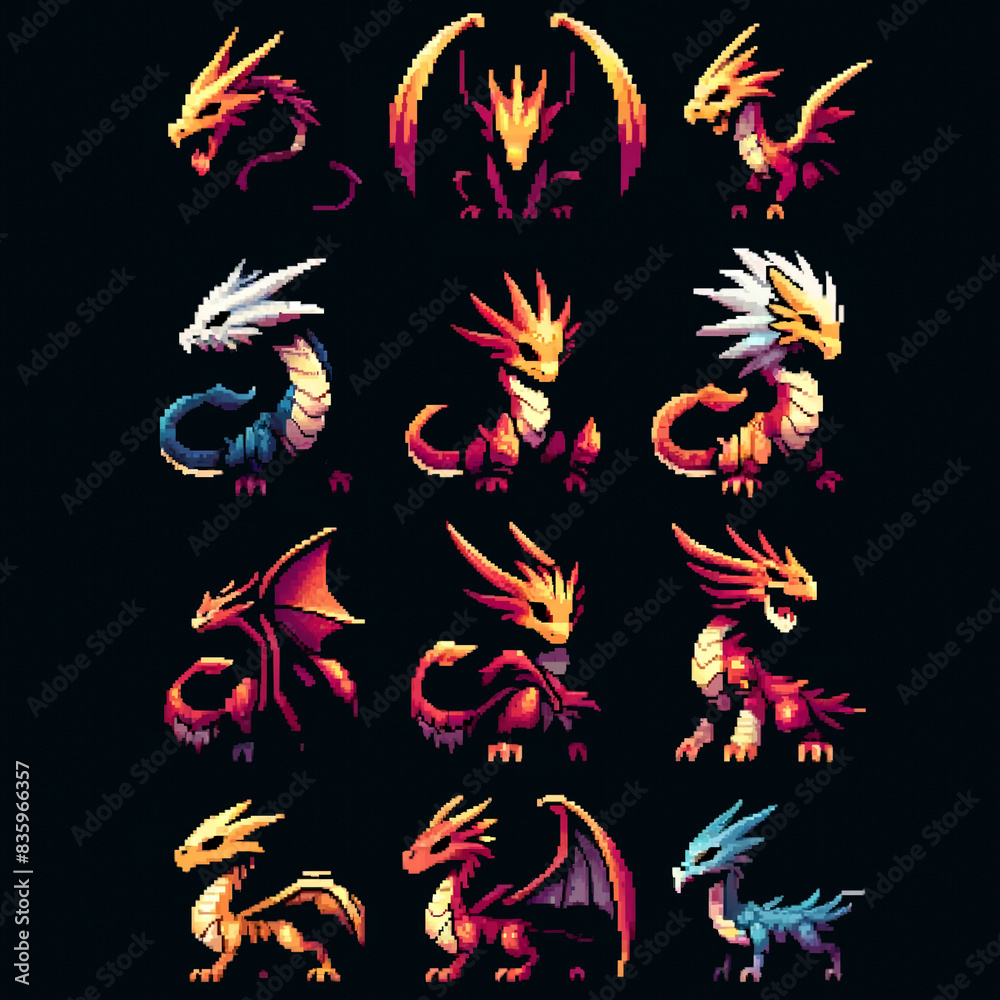 Pixel art dragon sprites for RPG game Stock Illustration | Adobe Stock