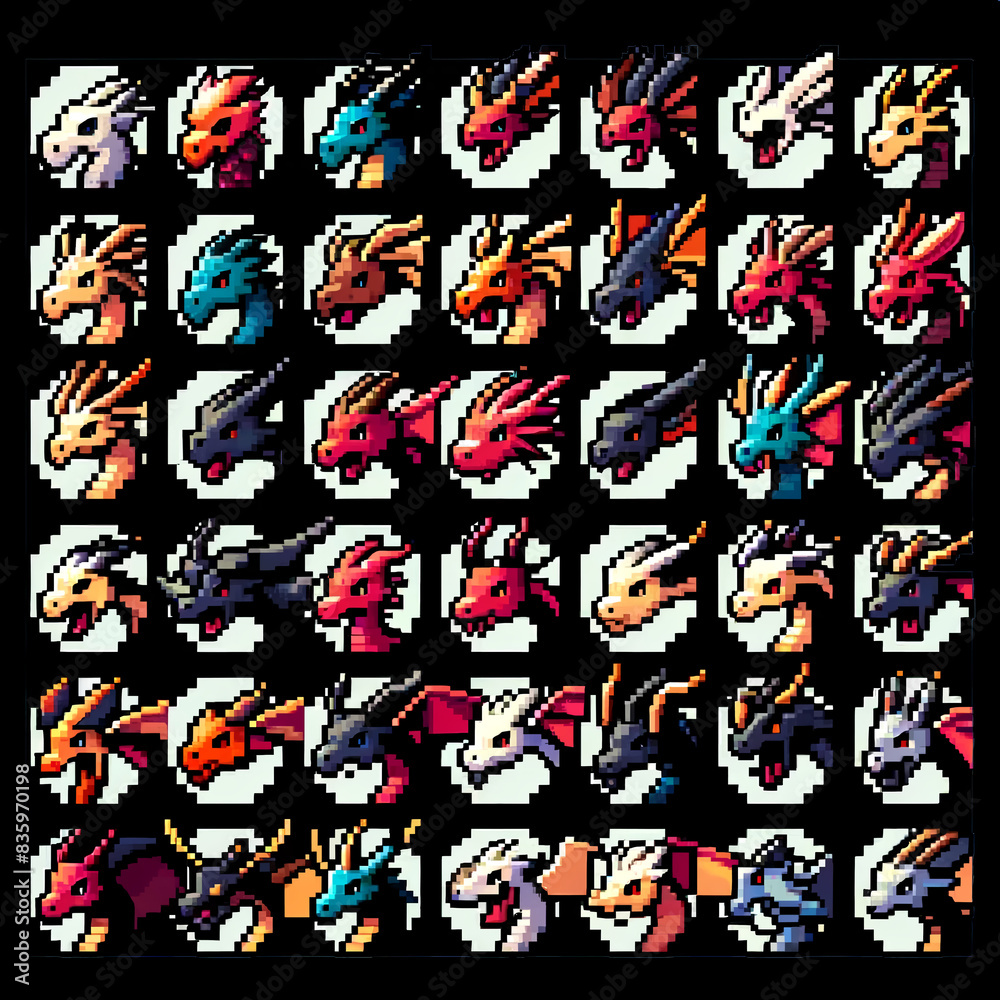 Pixel Art Dragon Icons for RPG Sprite Sheet Stock Illustration | Adobe ...