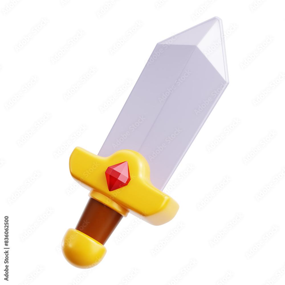 knight sword weapon item with shining diamond crystal gemstone game ui ...