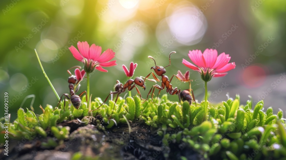 Ants carrying flower petals to their nest, showcasing their role as ...
