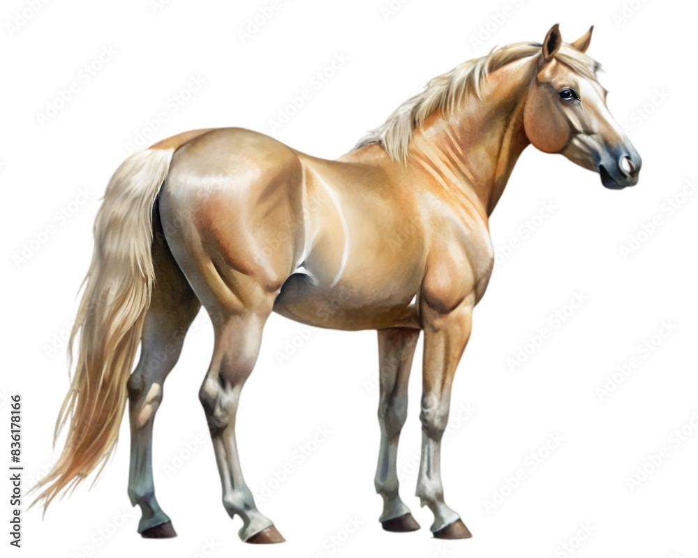 Quarter Horse Rear View Illustration, Palomino Color, Isolated on White ...