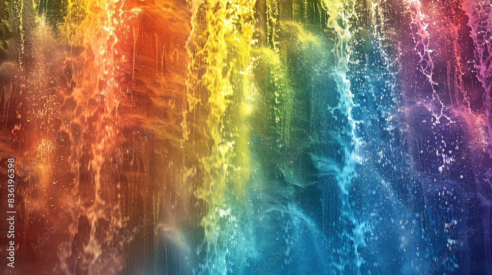 Rainbow Waterfall: A waterfall with water changing into rainbow colors ...