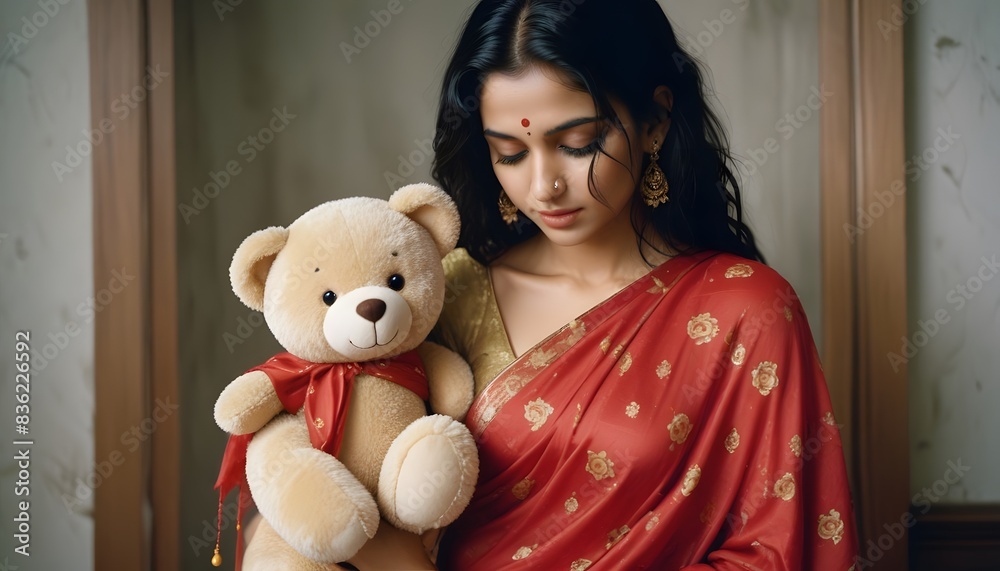 Beautiful women in saree with teddy bear Stock Photo | Adobe Stock