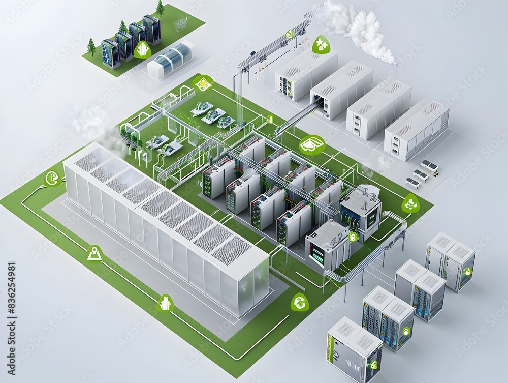 D Rendered EnergyEfficient Data Center Layout Plan with Ecofriendly ...