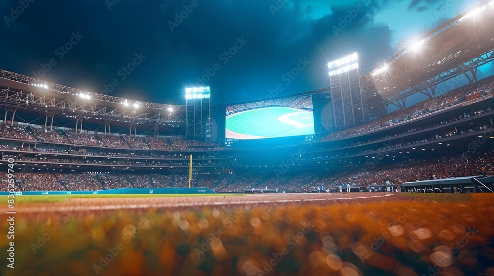 Giant Stadium Screen in Focus: A Blur of Replays and Cheering Crowd ...