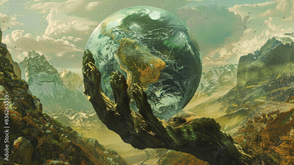 Gaia's Guardian: Surreal Digital Art of Giant Hand Protecting Earth ...