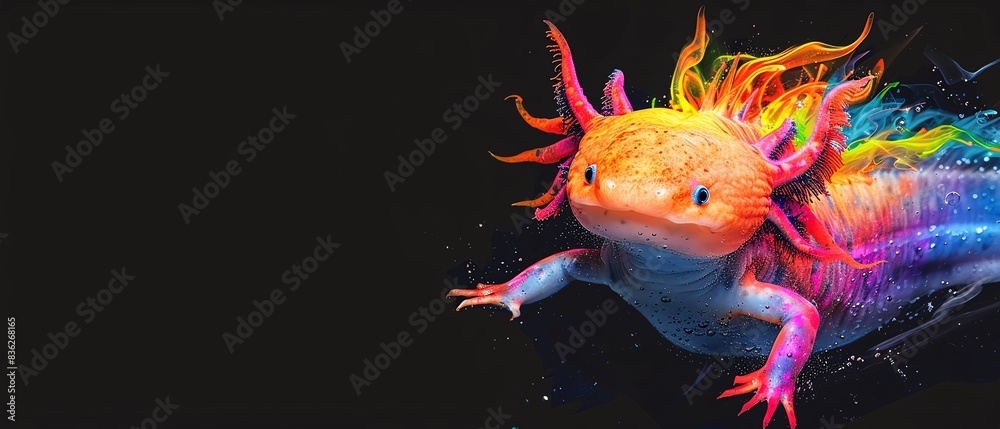 Stock-Illustration „Rainbow Axolotl covered in rainbow fire apron ...