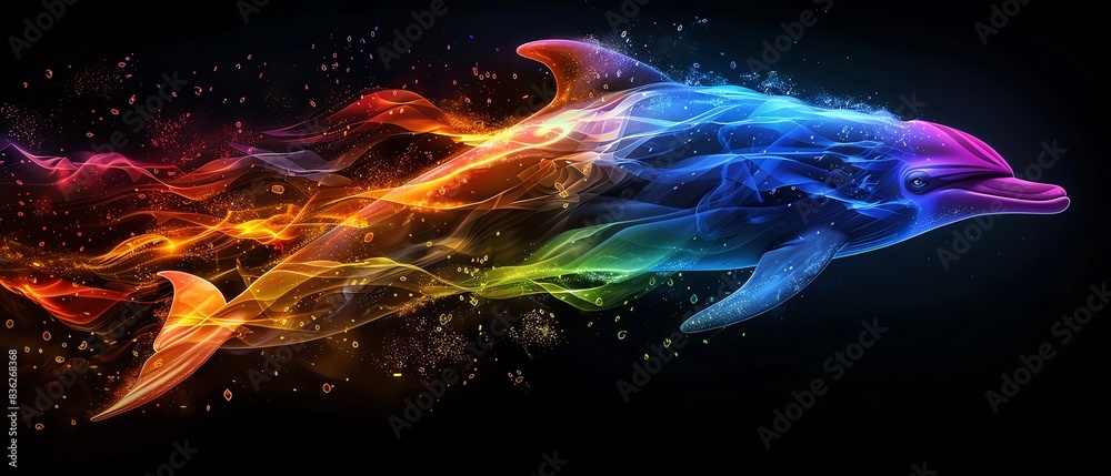 Rainbow Dolphin covered in rainbow fire apron, Graceful rainbow dolphin ...