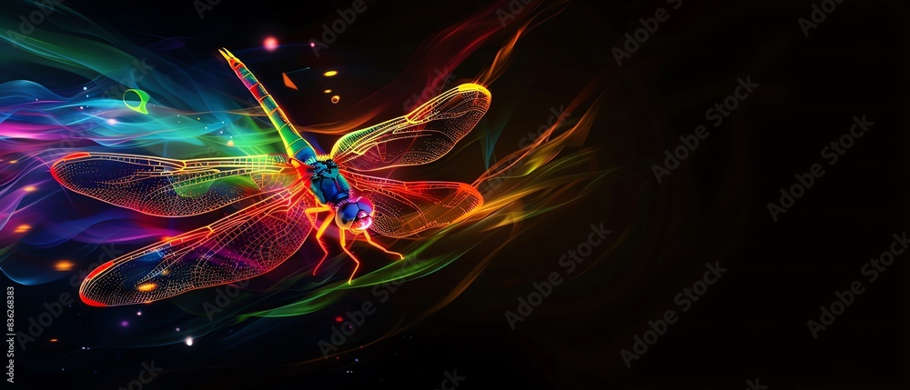 Rainbow Dragonfly covered in rainbow fire apron, Ephemeral rainbow ...