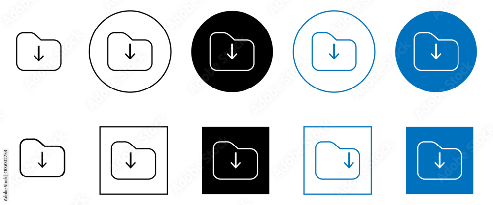 Download folder icon set. File document import icons sign with arrow ...
