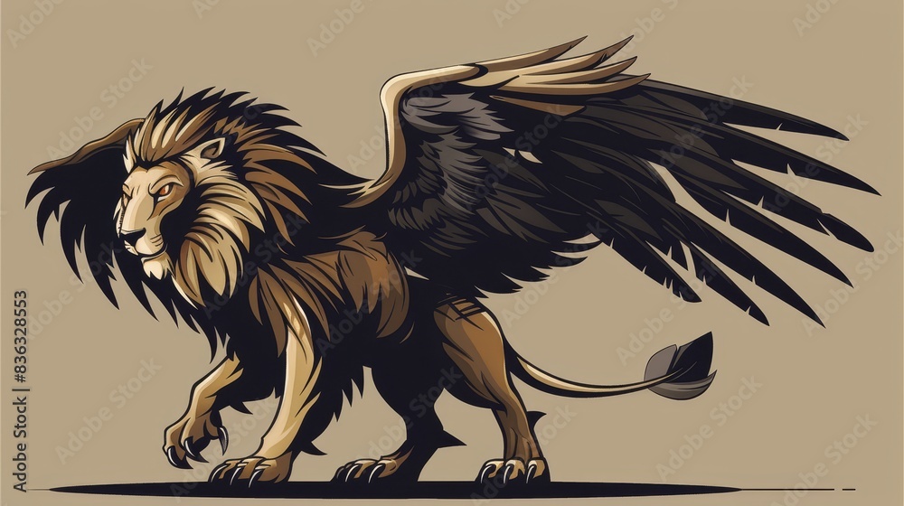Majestic and fierce half lion, half eagle creature illustration, with a ...