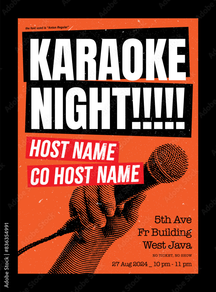 karaoke night poster with hand hold microphone, vector format, sing ...