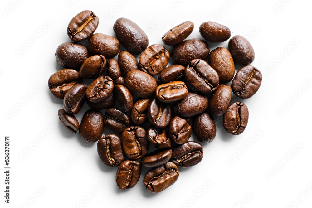 heart made of coffee beans isolated on a transparent background ...