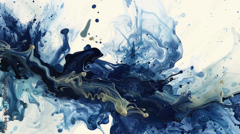 Navy and cream paint colliding, Ink Whispers, soft shimmer arises from ...