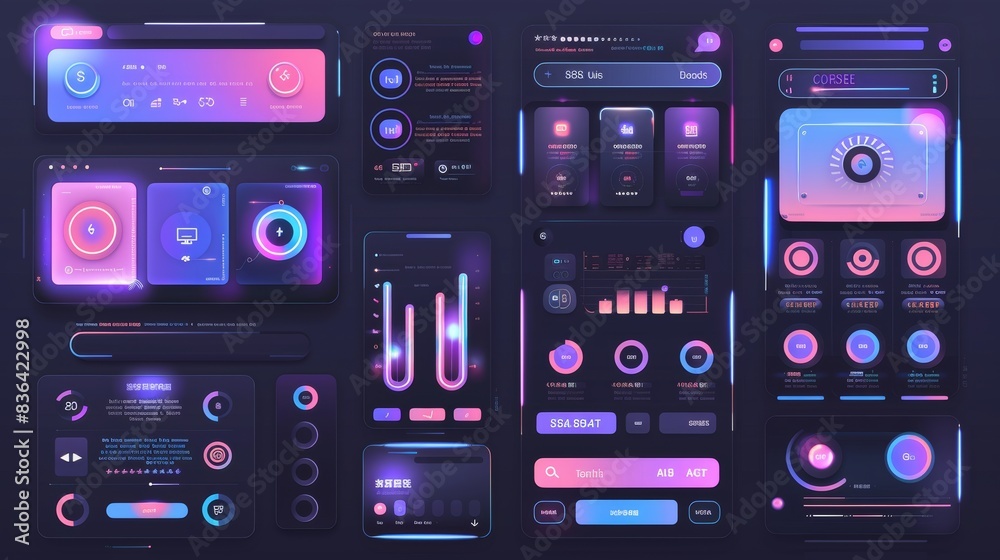 User interface elements set for messenger mobile app. Kit template with HUD diagrams, navigation ...