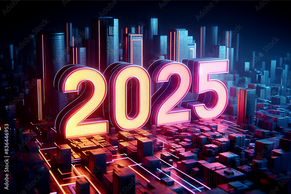 2025 New Year Futuristic 2025 Neon Sign, Cyberpunk Year 2025 Concept ...