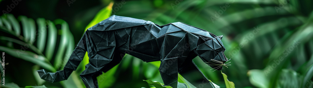 black origami panther in the jungle, concept for the conservation of ...