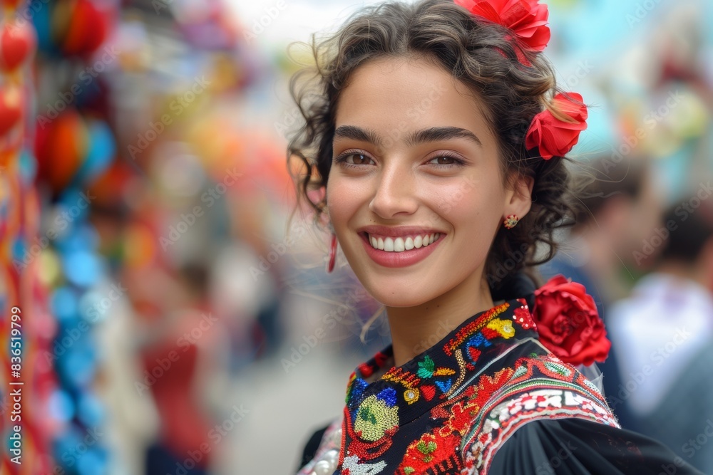 Joyful Young Woman of Italian Descent Celebrates at Sicilian Festival ...
