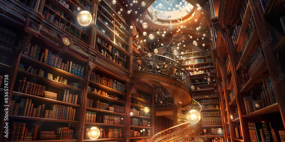 2d background Fantasy Library A magical library with towering ...