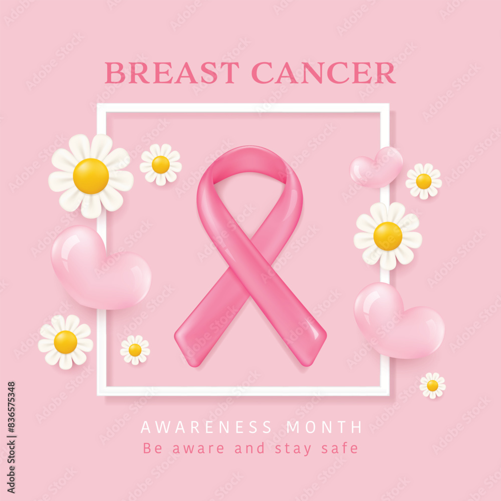 Realistic pink ribbon over pink background with shadow. World breast ...