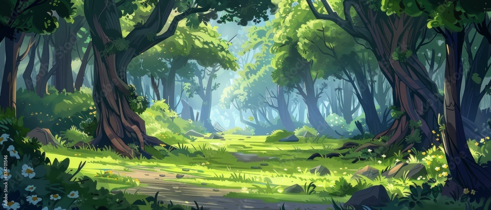 Forest game background for 2D application, 1024x512 pixels Vector ...