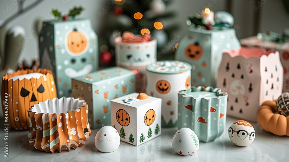 Mockups of holiday-themed packaging, including Christmas gift boxes ...