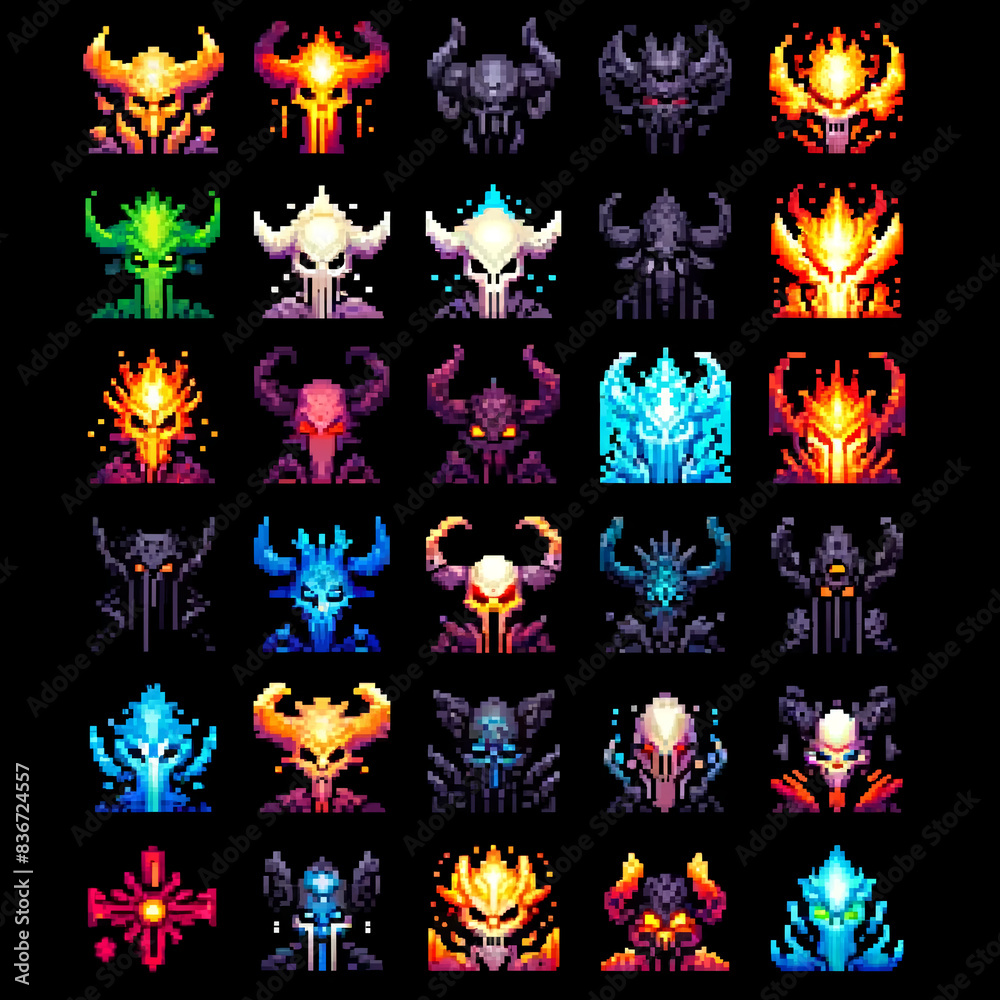 RPG diablos pixel art icons in a spritesheet Stock Illustration | Adobe ...