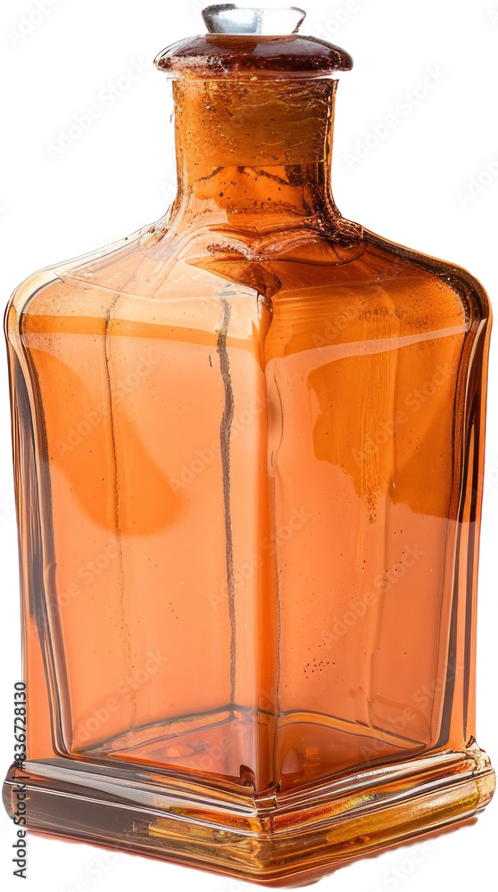 cuboid brown glass bottle with glass lid as empty mockup isolated on ...