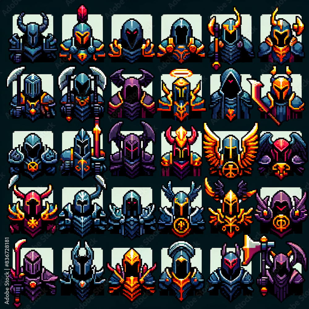 RPG Dark Knight Icons Pixel Art Spritesheet Stock Illustration | Adobe ...