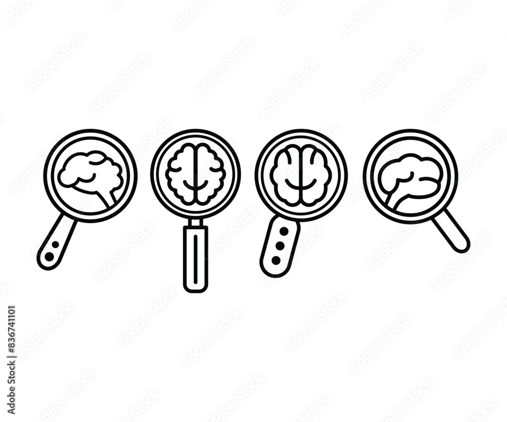 human brain scanning with magnifying glass icons vector design symbol ...