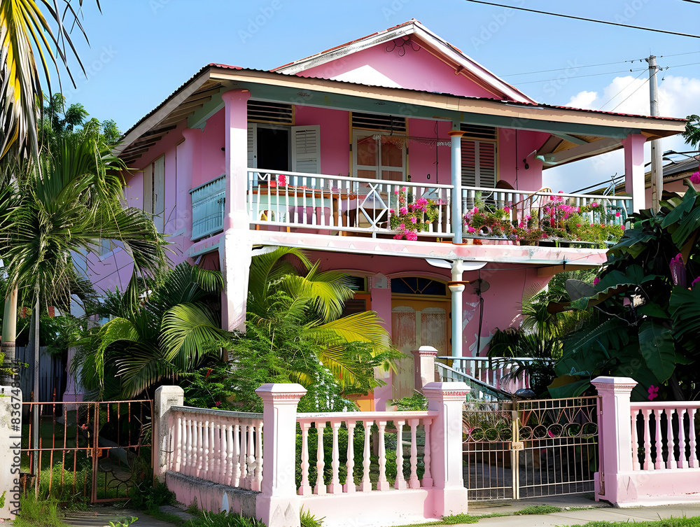 Colorful Belizean houses line the Caribbean coast in Belize City ...