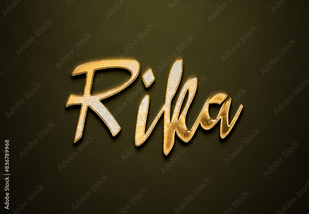 Old gold text effect of Japanese name Rika with 3D glossy style Mockup ...
