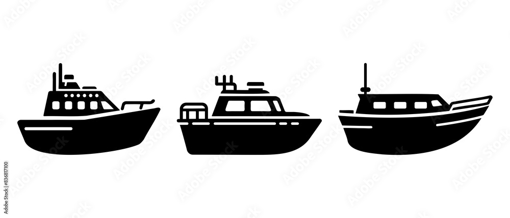 Transport vehicle speed boat side view silhouette black filled vector ...