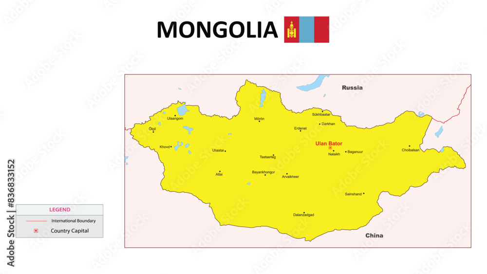 Mongolia Map. Major city in Mongolia. Political map of Mongolia with ...