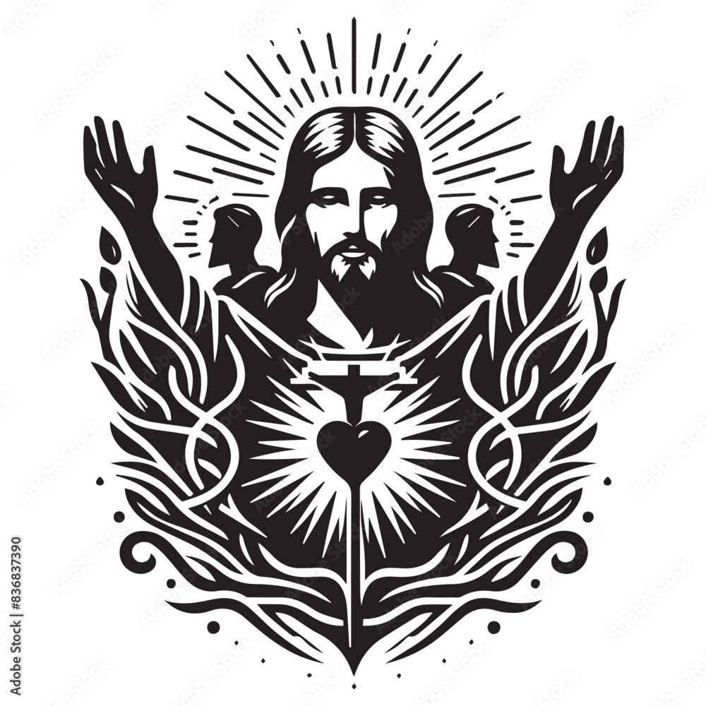 Jesus silhouette. Jesus is isolated on a white background. Jesus' face ...