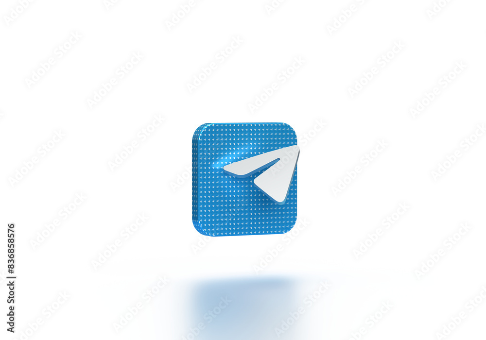 Telegram messenger icon and metal cube, box. 3d render on the topic of ...