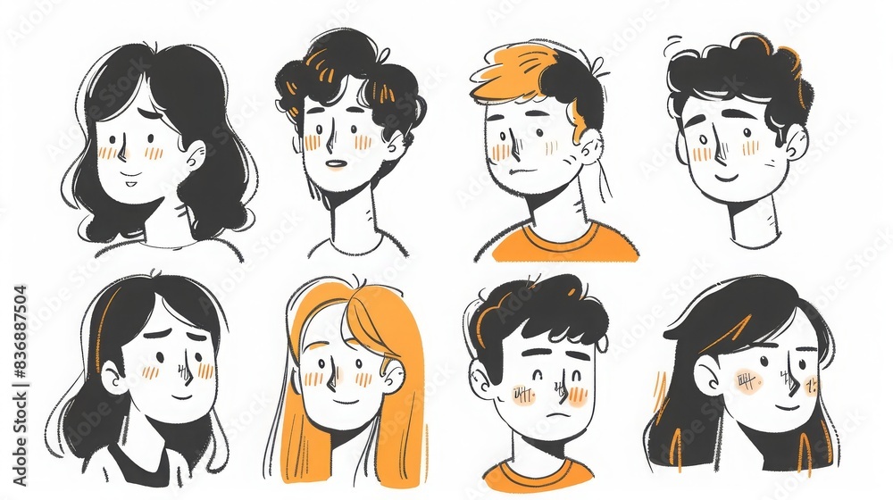 Hand-drawn cartoon style illustration of diverse characters. Various ...