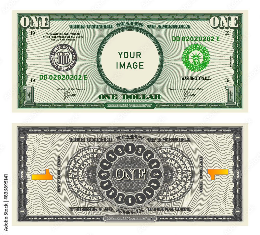 Vector highly detailed fictional beautiful 1 US dollar banknote ...