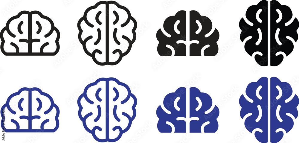 Set of human Brain silhouette. Brain symbols in flat styles with ...