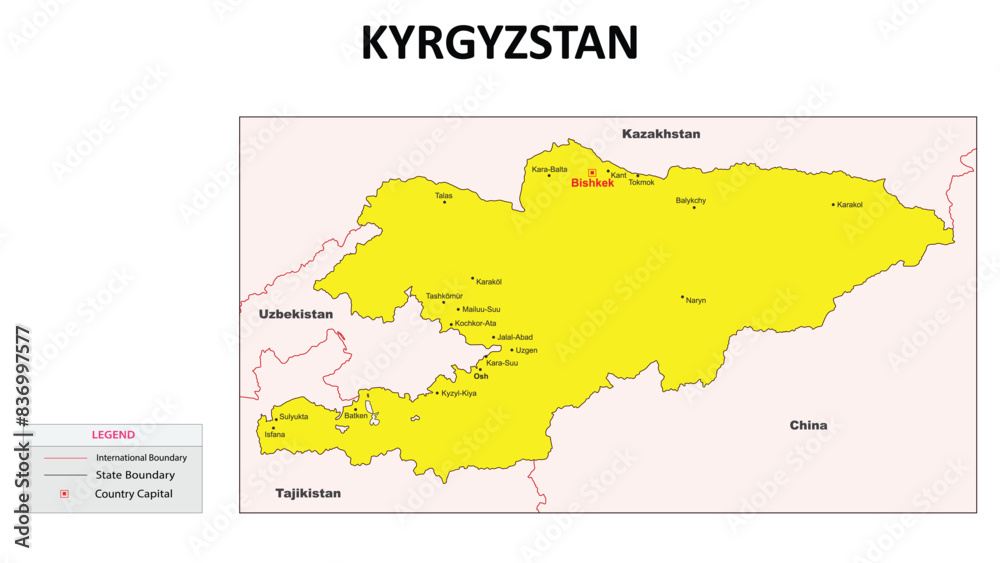 Kyrgyzstan Map. State and district map of KYRGYZSTAN. Political map of ...