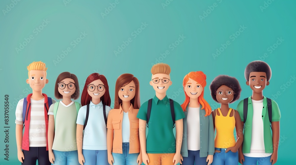 diverse student group social media background flat design front view ...