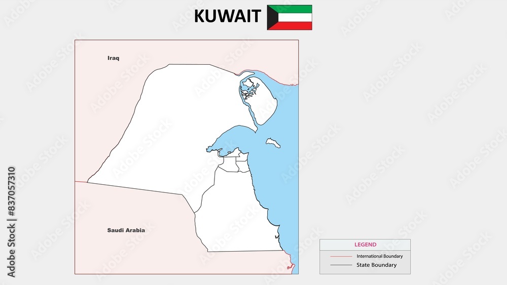 Illustration Stock Kuwait Map. States map of Kuwait. Political map of ...