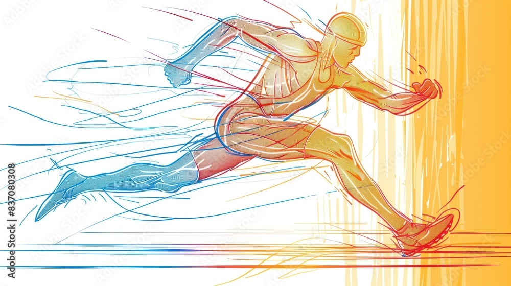 Vector illustration of a running player in action, depicted with a ...