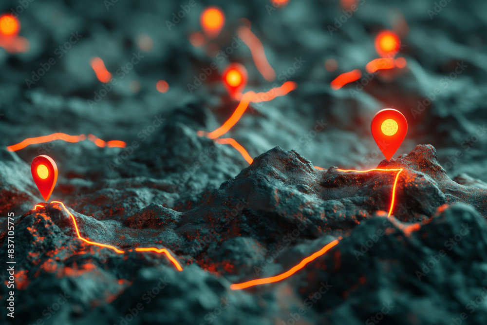 Miniature terrain map highlighting rugged mountains with location ...