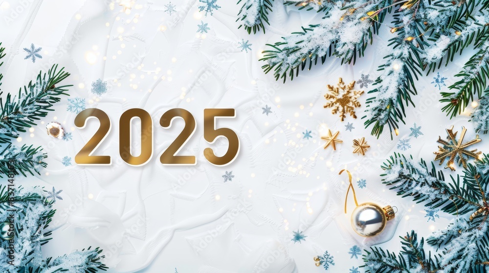 Glitter numbers announce the 2025 new year amidst a festive array of ...