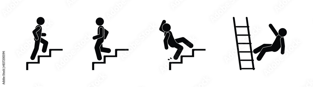 man and ladder icon, stick figure stickman, isolated vector symbol ...