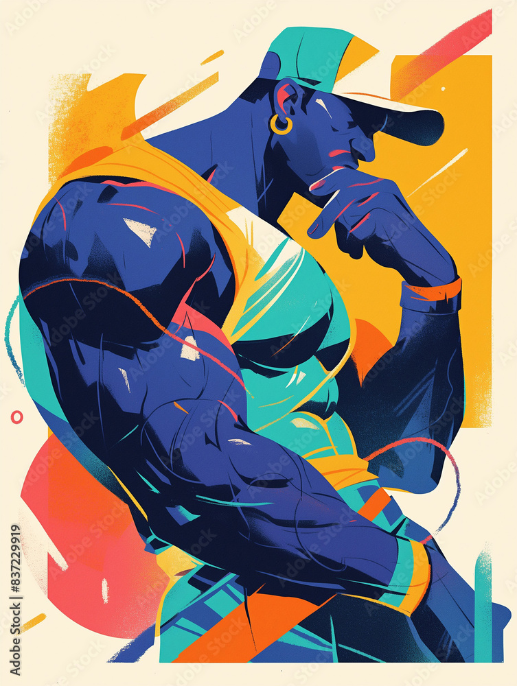 Fitness man creative digital illustration. Powerful male bodybuilder ...